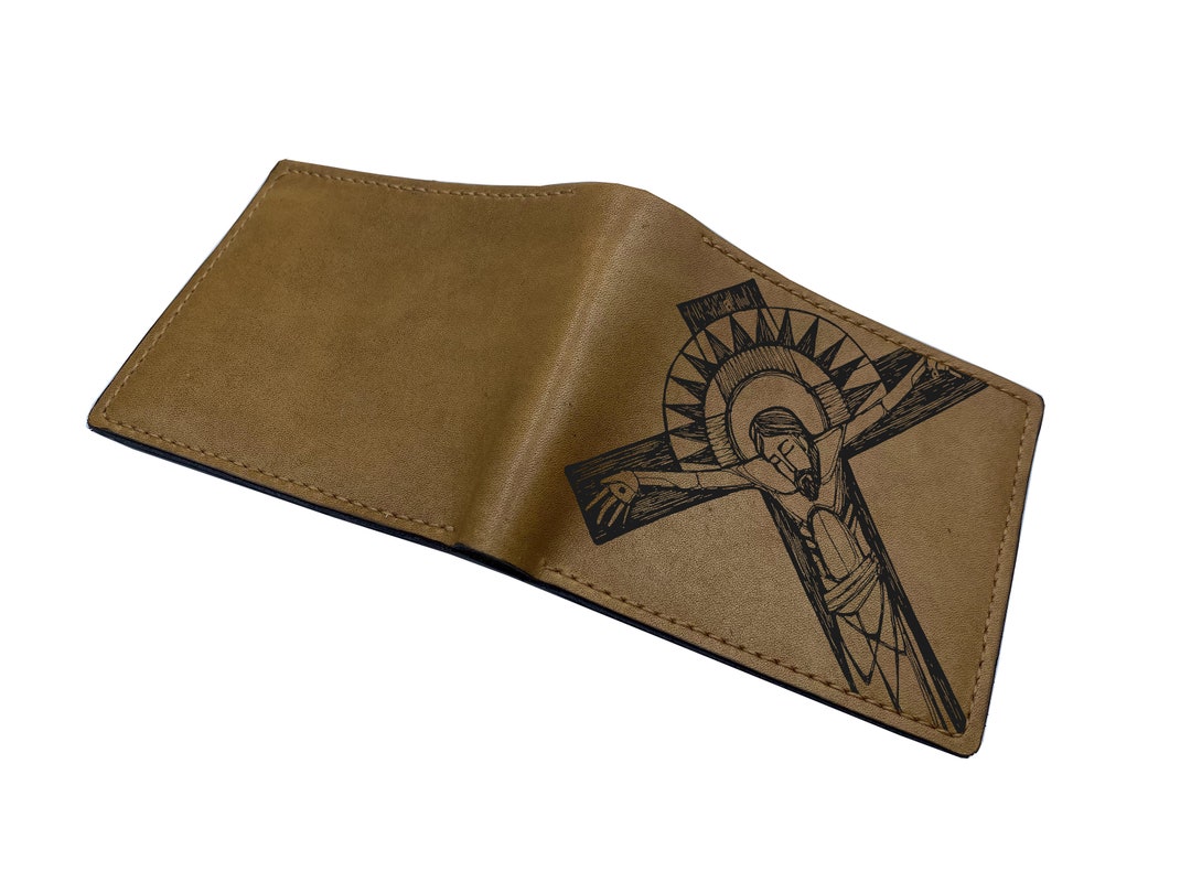 Customized Leather Handmade Men's Wallet, Jesus Christ Drawing Pattern ...