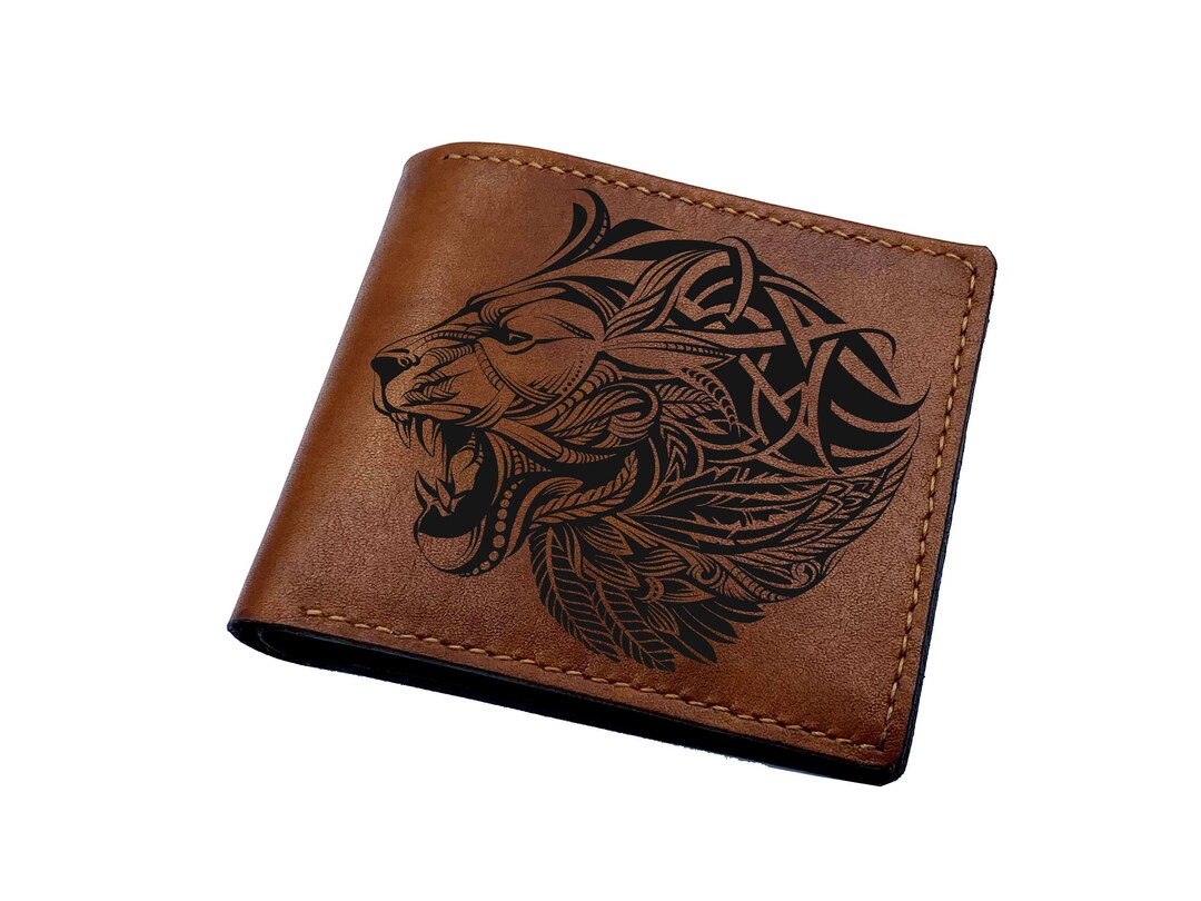 Lion Zentangle Leather Wallet: Handmade Cowhide Men's Wallet - Etsy