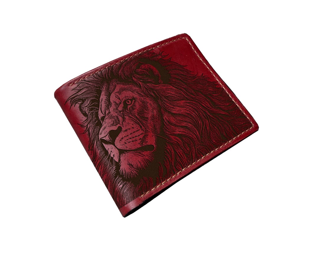 Lion Drawing Leather Men's Wallet, Personalized Leather Handmade Gift ...