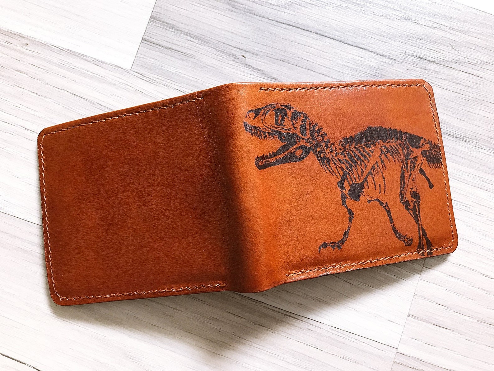 T Rex Leather Men Bifold Wallet Skeleton Dinosaur Men Wallet | Etsy