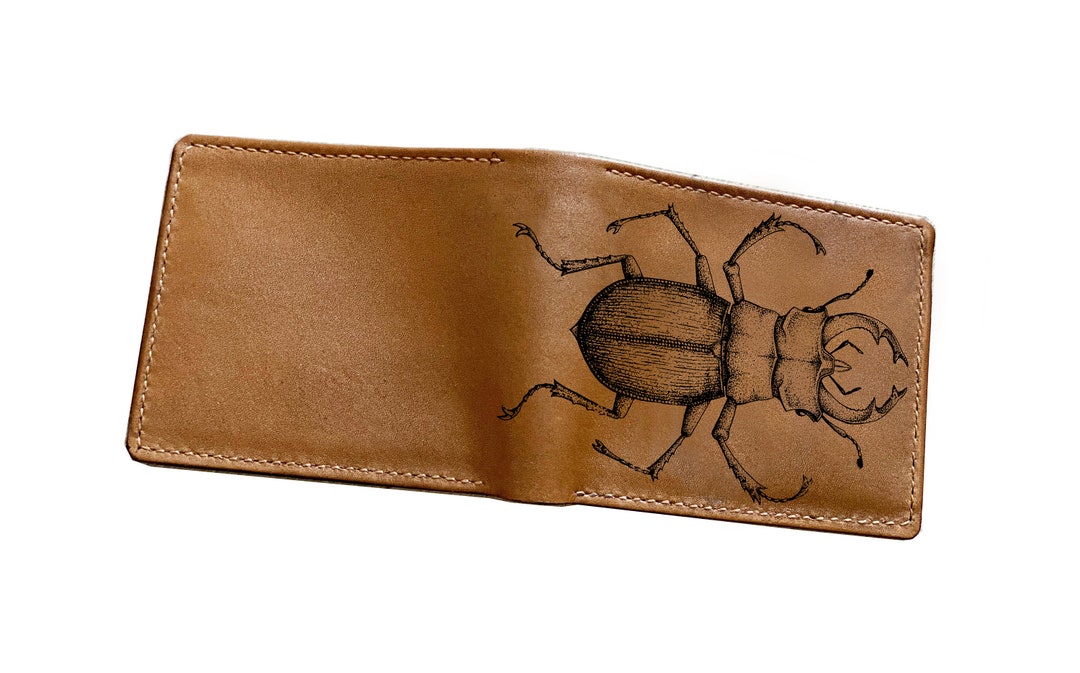 Stag Beetle Sketch Leather Wallet: Personalized Men's Gift, Insect Art ...