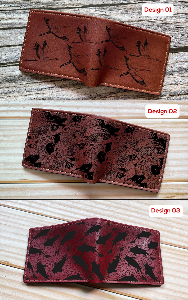 Customized Leather Handmade Wallet Japanese Pattern Art - Etsy