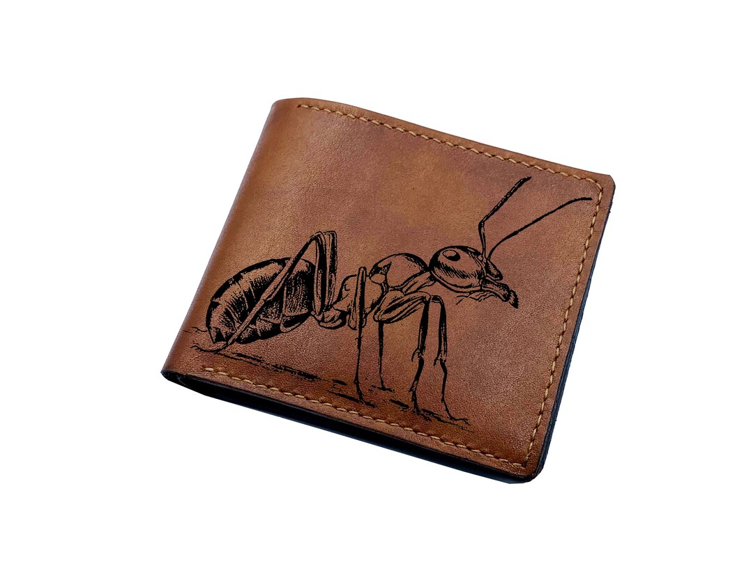 Ant Sketch Leather Wallet: Engraved Animal Art, Personalized Insect ...