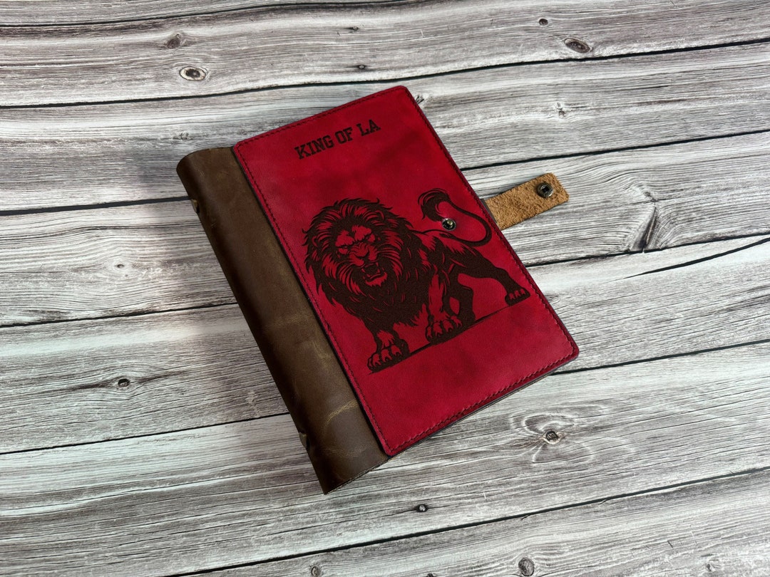 Lion Leather Journal Cover: Custom Engraved Handmade Portfolio - Etsy
