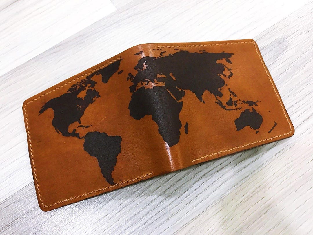 Personalized World Map Leather Wallet, RFID Blocking, Handmade - Etsy ...