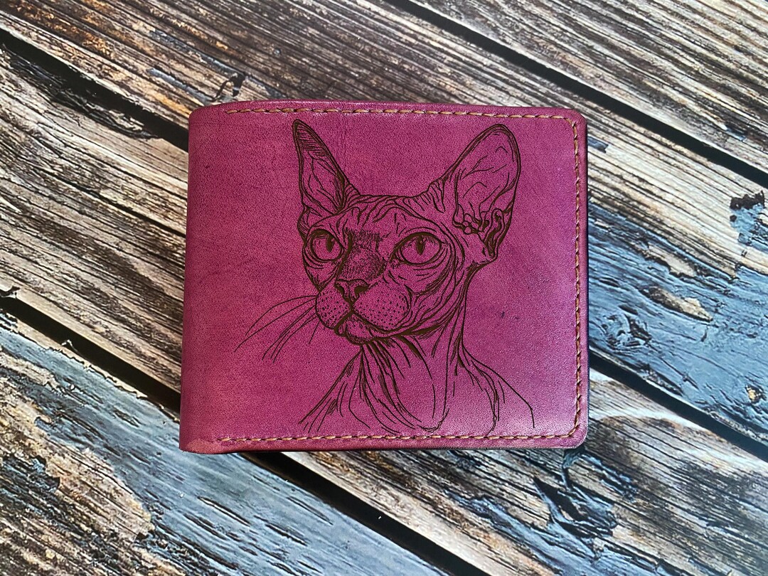 Cat Sketch Art Wallet, Custom Engrave Wallet, Sphynx Cat Drawing ...