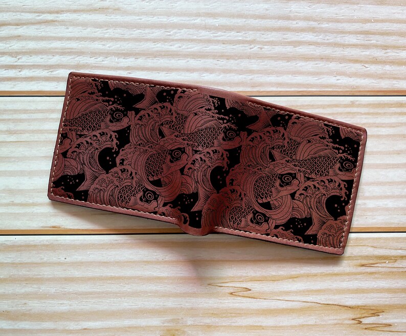 Customized Leather Handmade Wallet Japanese Pattern Art - Etsy
