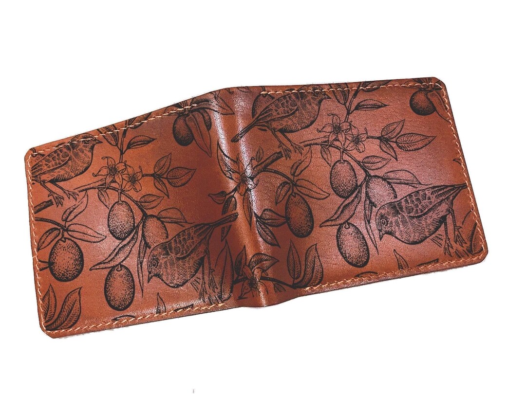 Personalized Leather Wallet: Bird & Tree Engraved, Handmade - Etsy