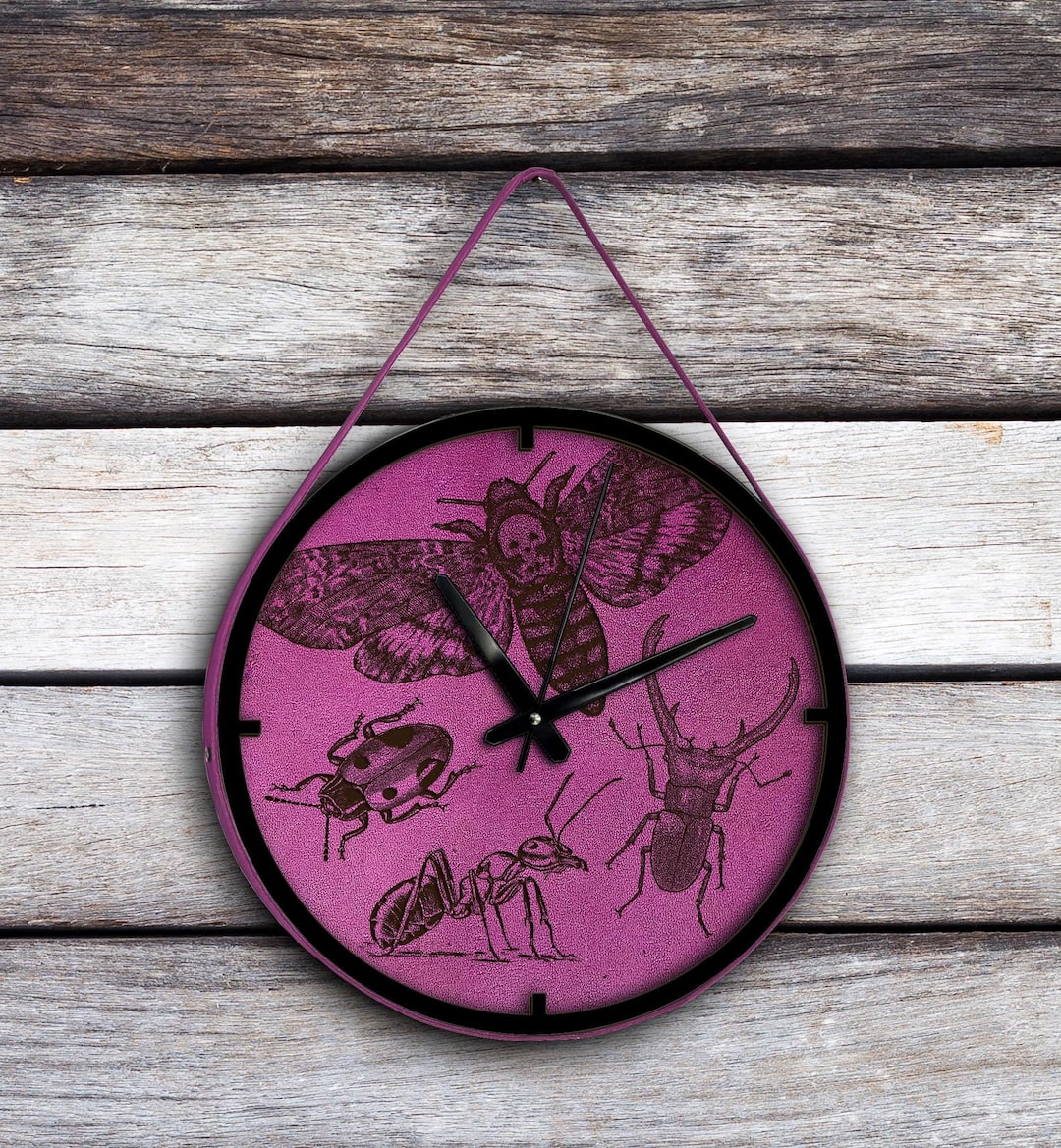 Insect Leather Wall Clock, Insect Wall Decoration, Personalized Leather ...
