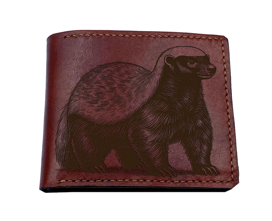 Engraved Honey Badger Leather Wallet - Custom Animal Anniversary Gift ...