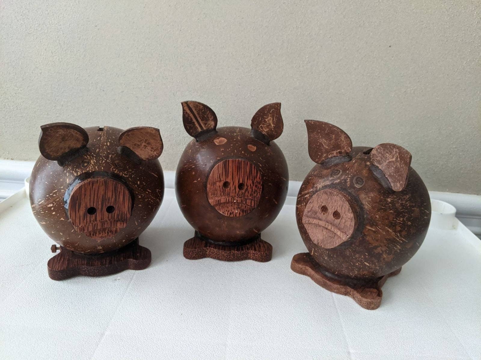 HANDMADE 1 (one) Coconut Shell Piggy Bank Coin Bank NATURAL Rustic ...