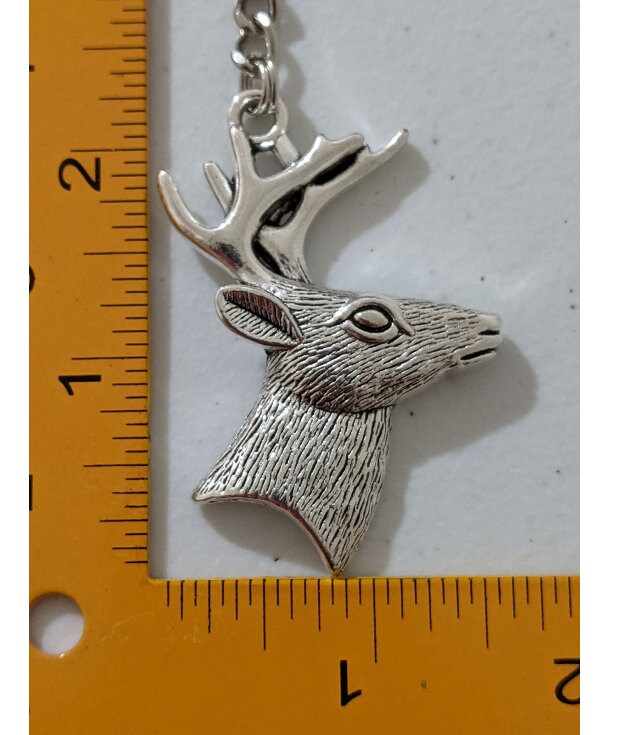 HANDMADE Silver Tone Deer Buck Head Pendant Keychain Keyring Key Chain ...