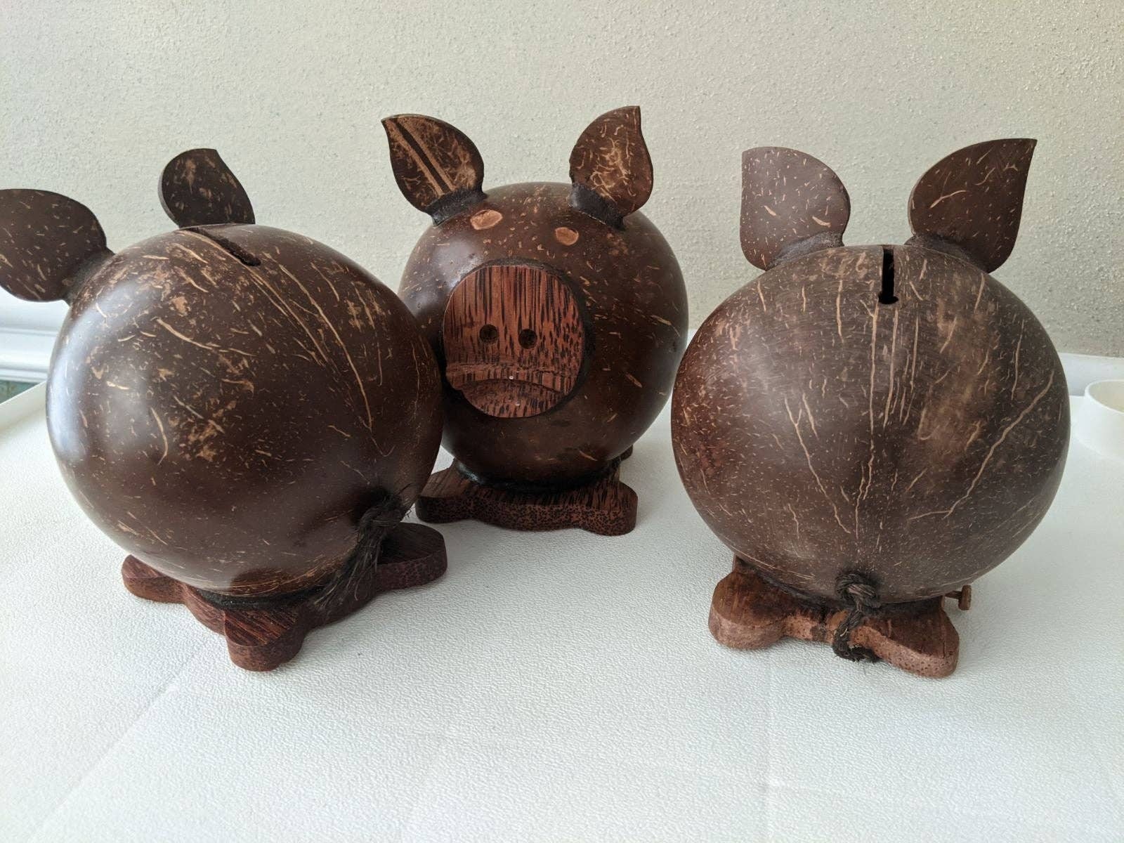 HANDMADE 1 (one) Coconut Shell Piggy Bank Coin Bank NATURAL Rustic ...