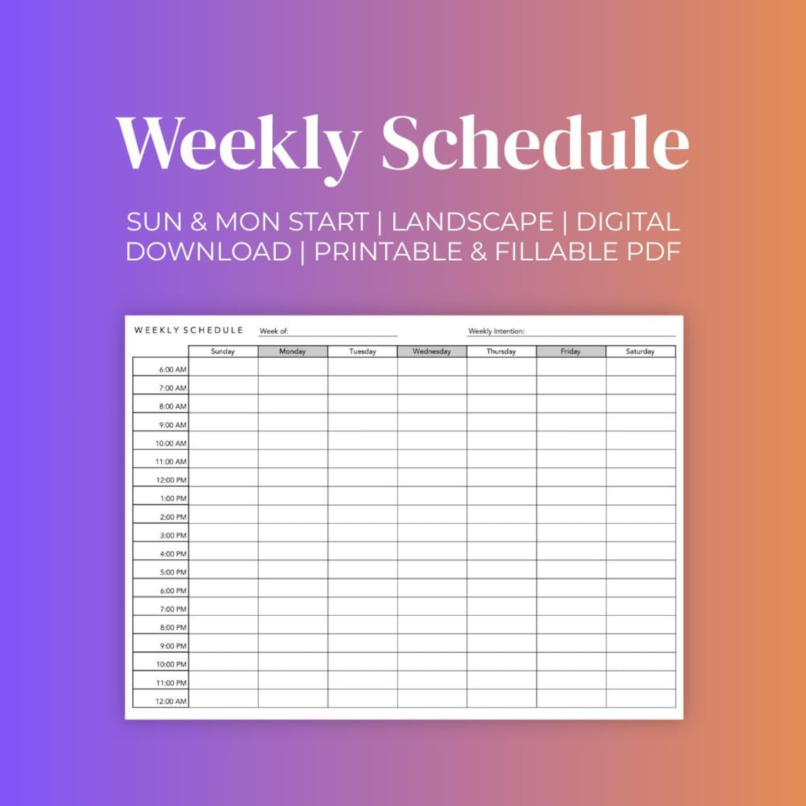 Minimal Weekly Schedule Printable | Hourly Planner PDF | Sunday Monday ...
