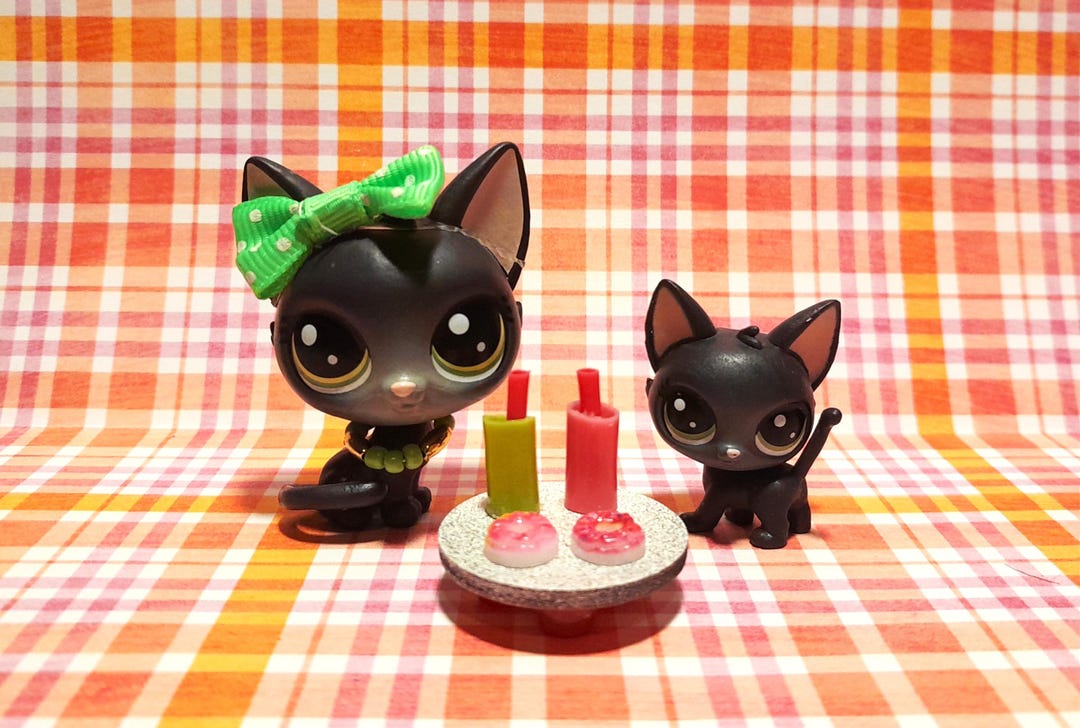 Authentic LPS Black Shorthair Cat Jade Catkin #2-74 & Baby #2-78 ...