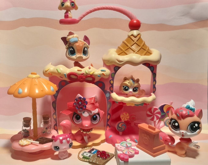 LPS Sweet Sprinkles Candy Shop Cat #3822 Cat #3077 + Mini Sweetie Pets ...