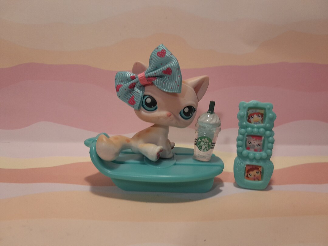 Authentic Vintage LPS Cream Cat Orange Spots Blue Eyes 224 Littlest Pet ...