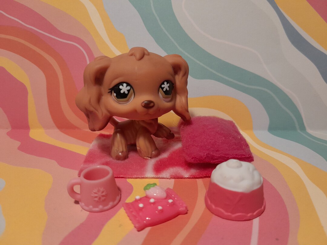 Authentic Vintage LPS Brown Cocker Spaniel Dipped Ears Brown Flower ...