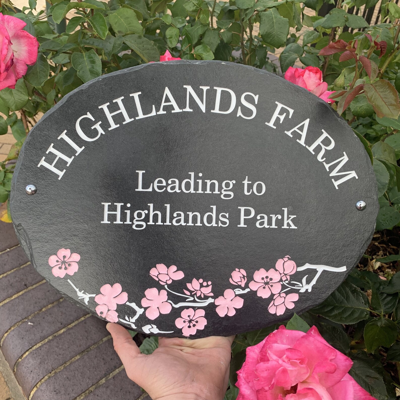 Slate House Sign | Cherry Blossom Slate | Large Oval Slate House Signs ...