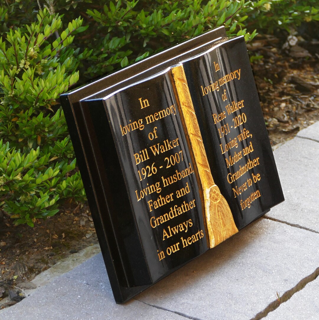 Granite Memorial Book 23.5ct Gold | Book Memorial | Book Shaped ...
