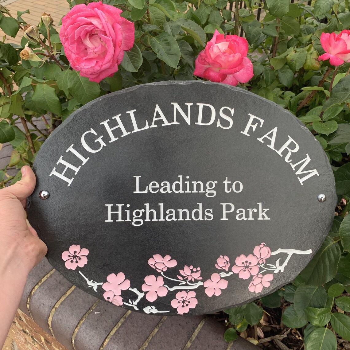 Slate House Sign | Cherry Blossom Slate | Large Oval Slate House Signs ...