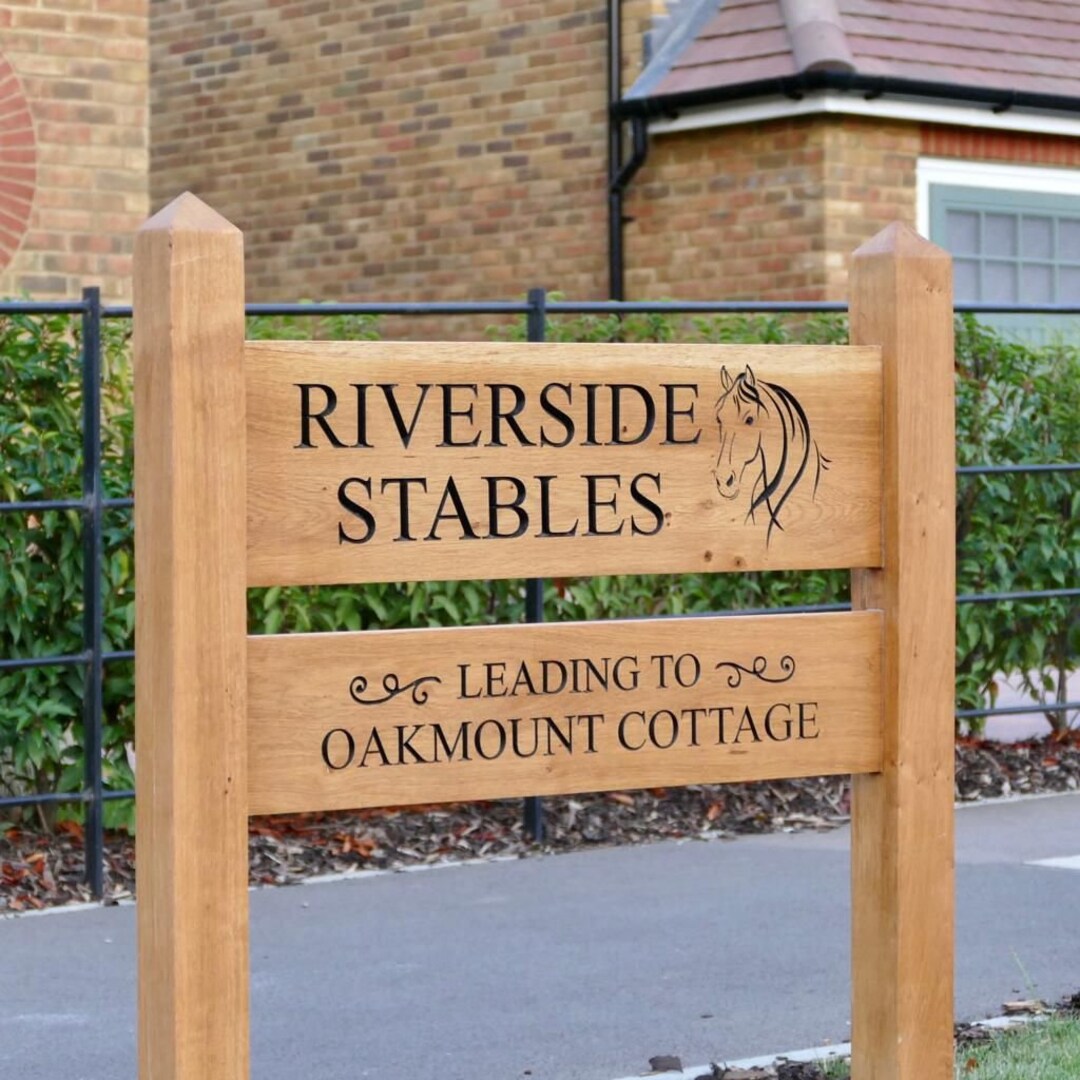 Double Oak Ladder Signs | Business Entry Way Signs | Free Standing Oak ...