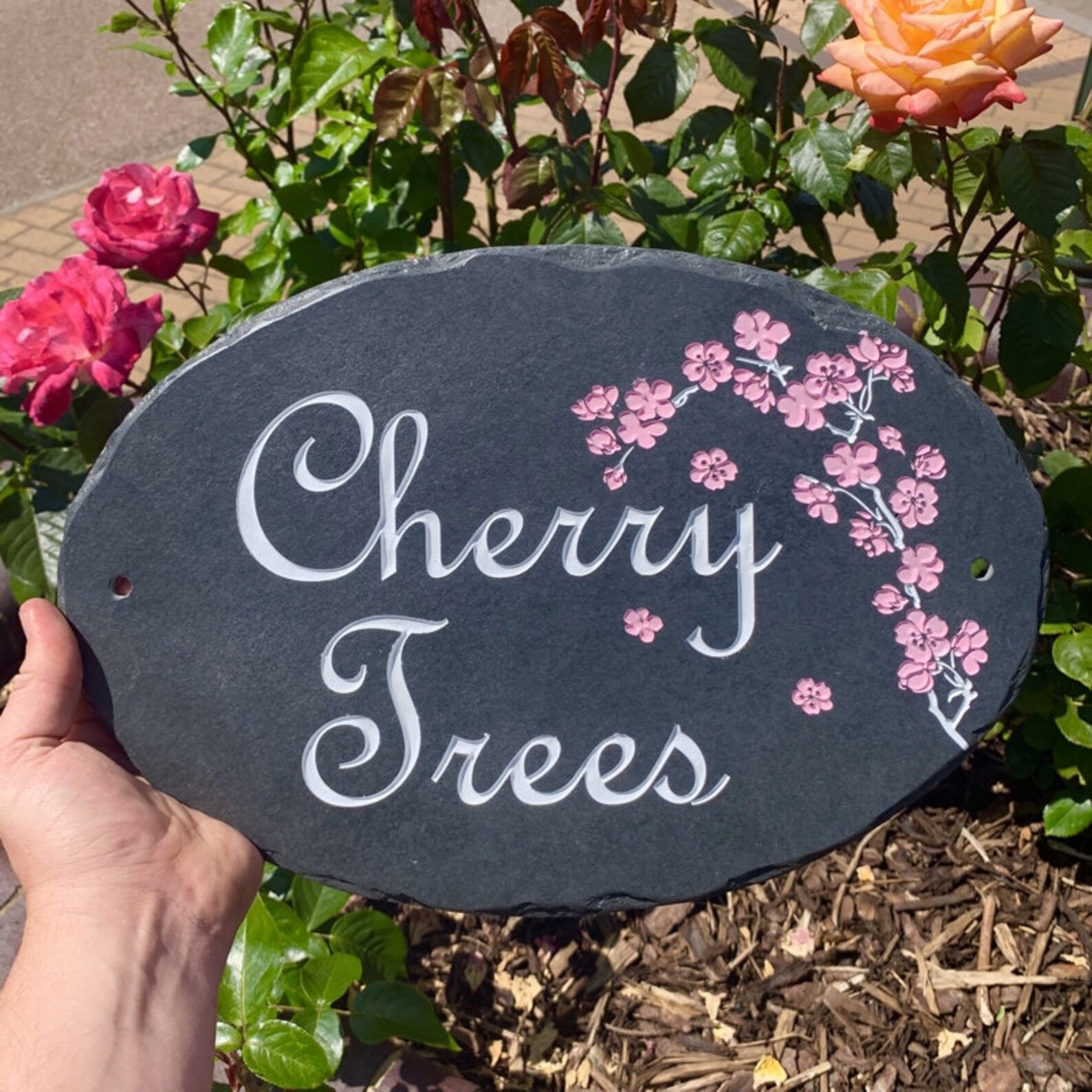 Slate House Sign Cherry Blossom Slate Large Oval Slate | Etsy