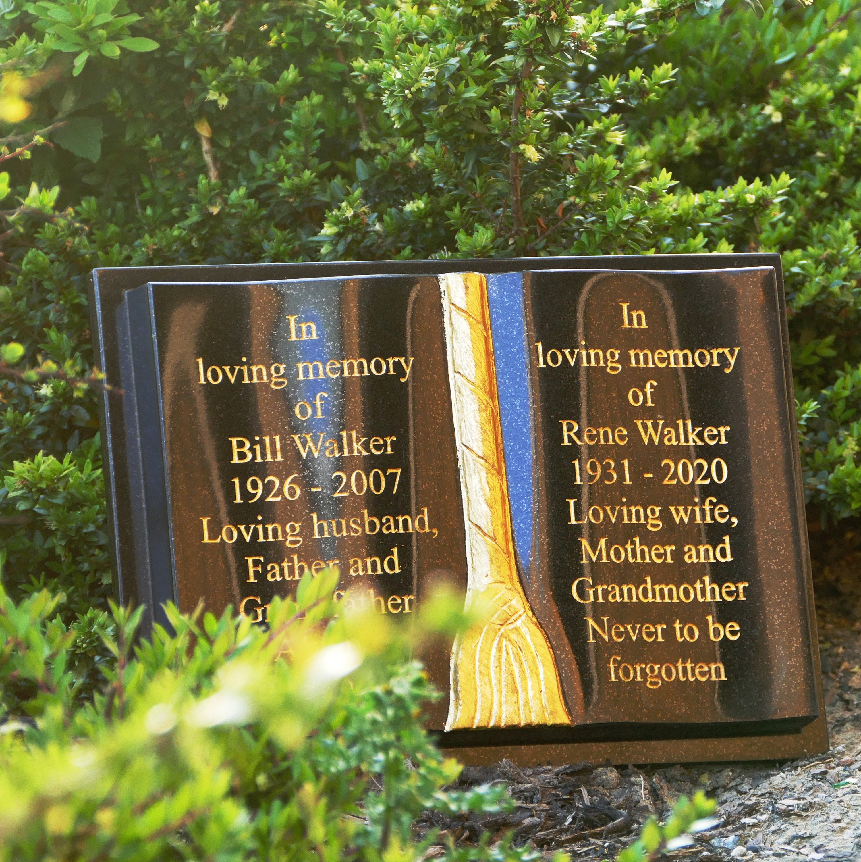 Granite Memorial Book 23.5ct Gold | Book Memorial | Book Shaped ...