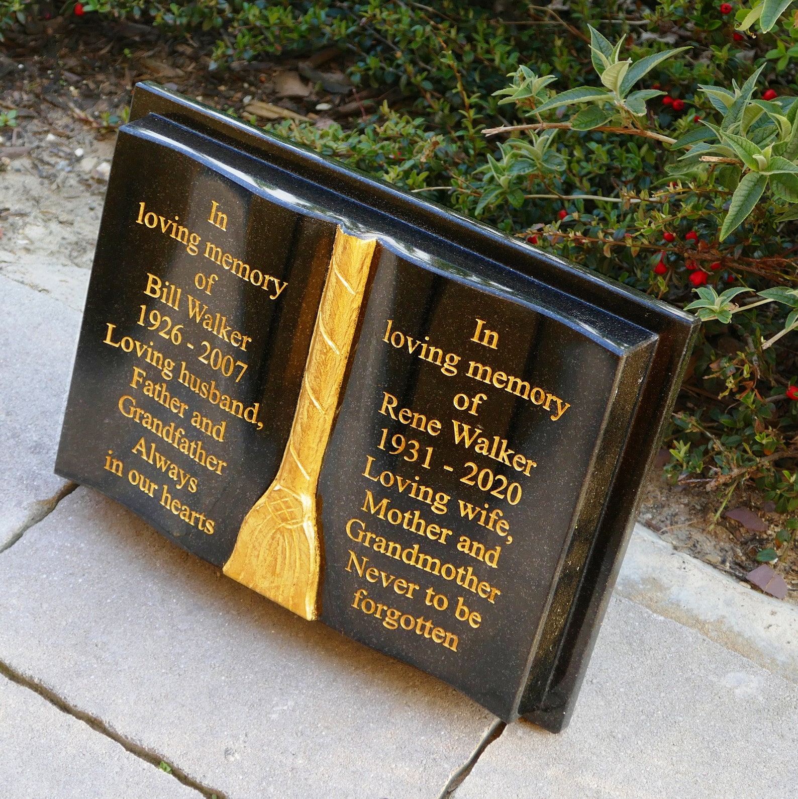 Granite Memorial Book 23.5ct Gold | Book Memorial | Book Shaped ...