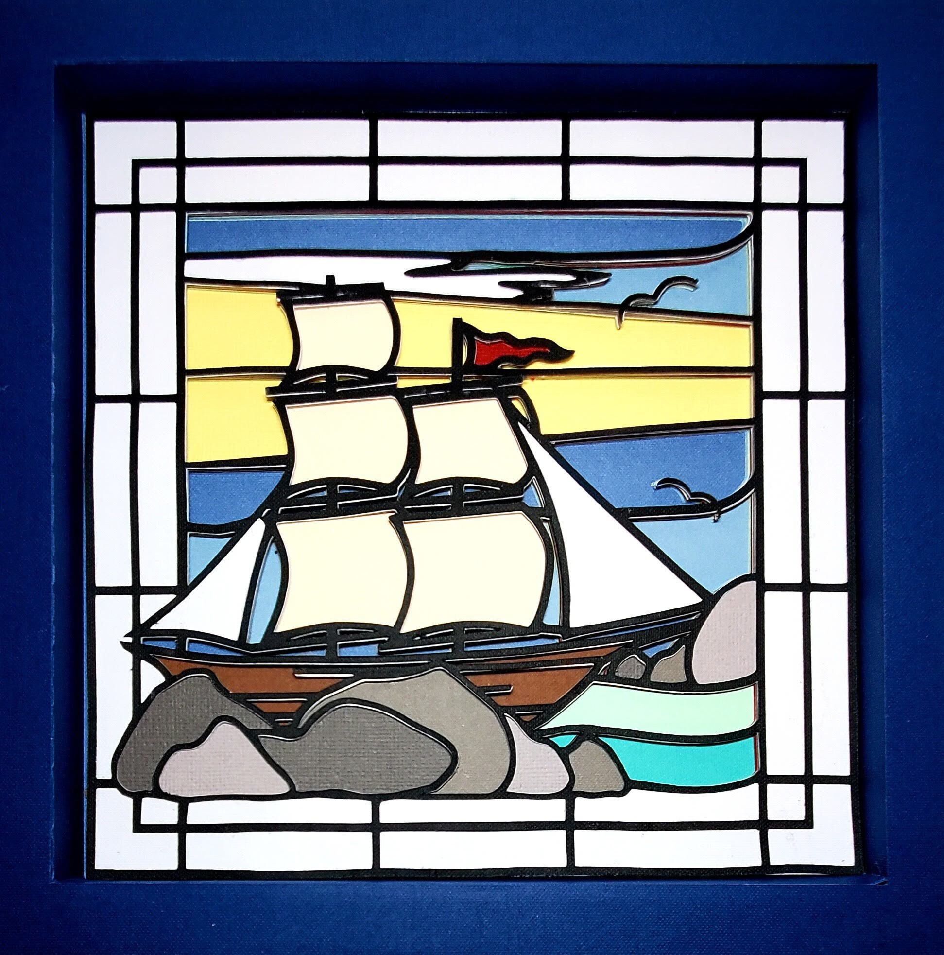 Stained Glass Sailing Ship With Frame SVG File by Cindy Duke - Etsy