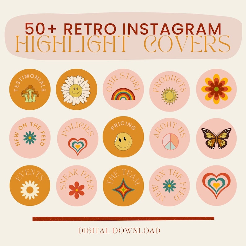 50+ Retro Instagram Highlight Cover Icons Groovy Highlight Covers ...