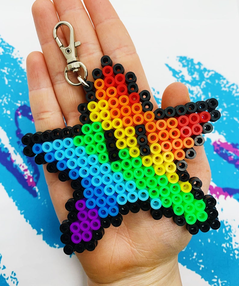 Rainbow Super Mario Star Perler Bead Keychain - Etsy