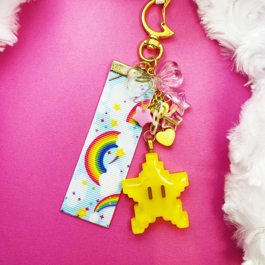 Mario Super Power up Star Rainbow Strap Charm Keychain - Etsy