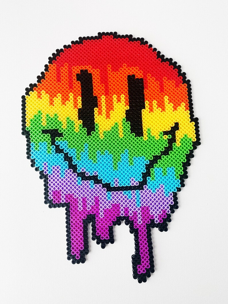 Rainbow Trippy Smiley Face Perler Bead Wall Hanging Sprite - Etsy