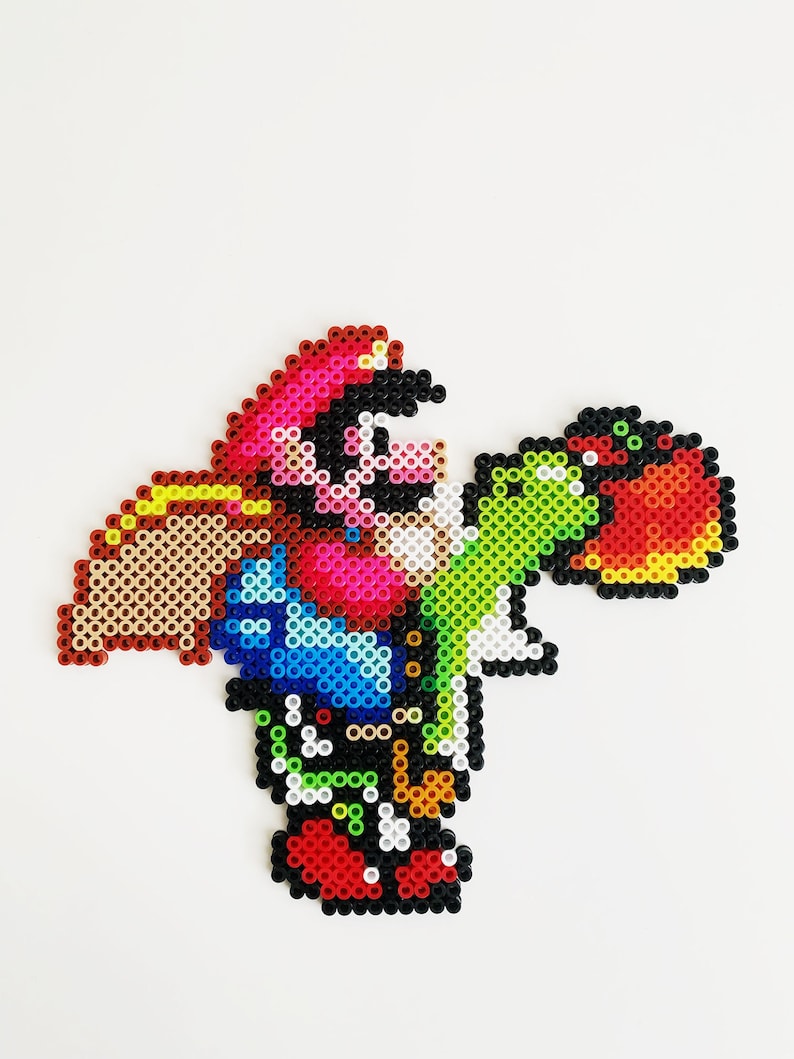 Super Mario World Mario/yoshi Eating Apple Perler Bead Wall - Etsy