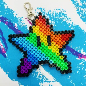 Rainbow Super Mario Star Perler Bead Keychain - Etsy