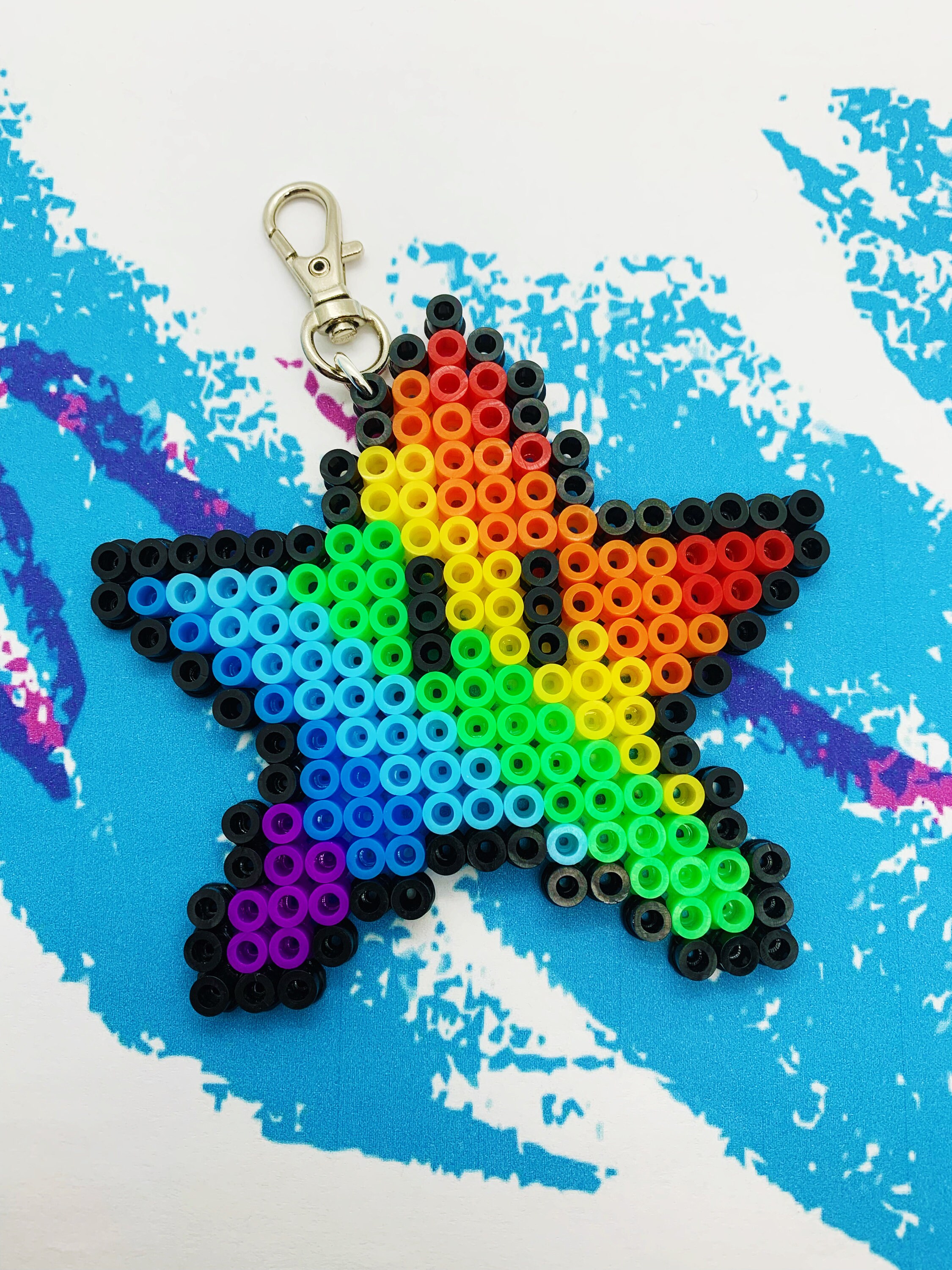 Rainbow Super Mario Star Perler Bead Keychain - Etsy