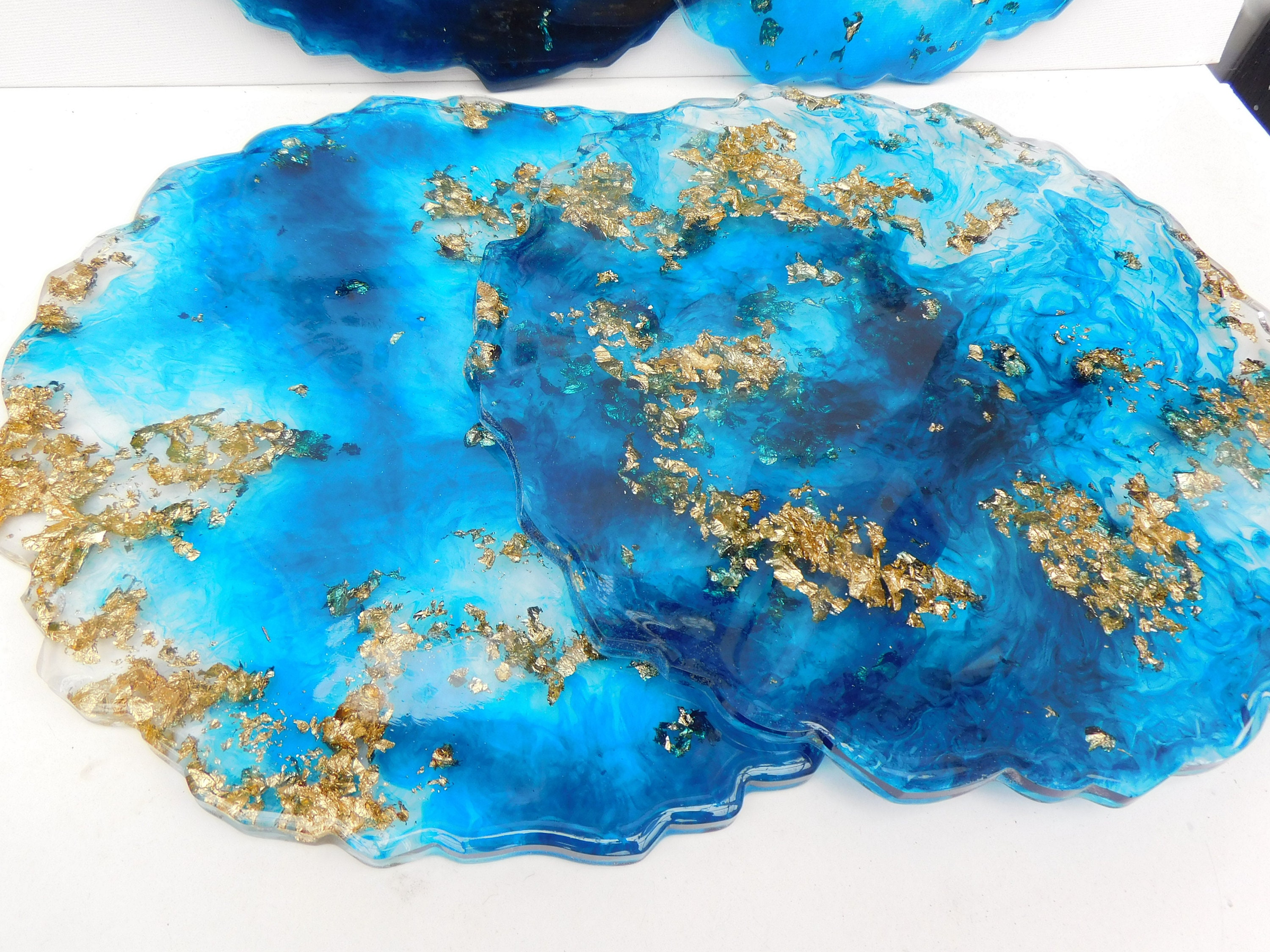 Handmade Blue & Clear Resin Art Place Mats With Gold Leaf | Etsy UK