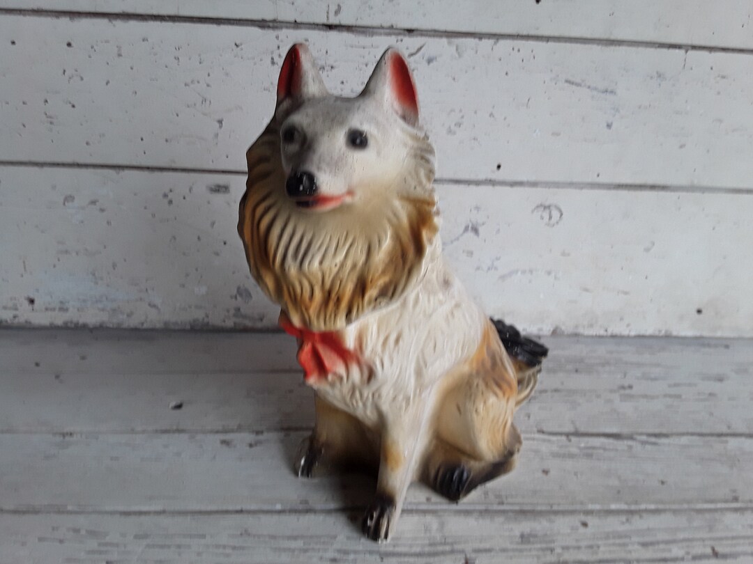 Vintage 1940s Large Chalkware Hand Painted Collie Lazie Dog Figure - Etsy