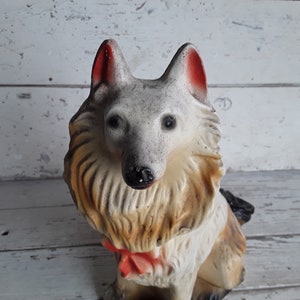 Vintage 1940s Large Chalkware Hand Painted Collie Lazie Dog Figure - Etsy