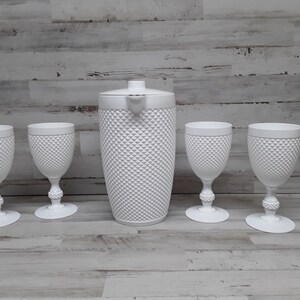 Vintage Diamond Point Plastic Pitcher and 4 Goblet Glasses Set 1960s ...