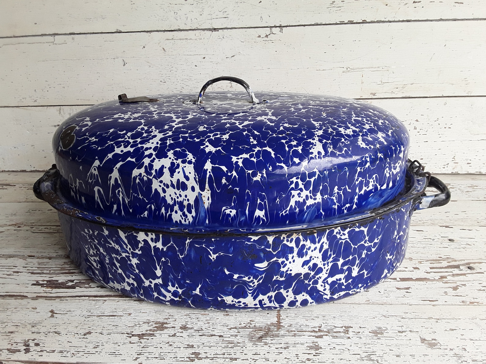 Vintage Blue Splatter Enamelware Roaster With Safety Latches - Etsy
