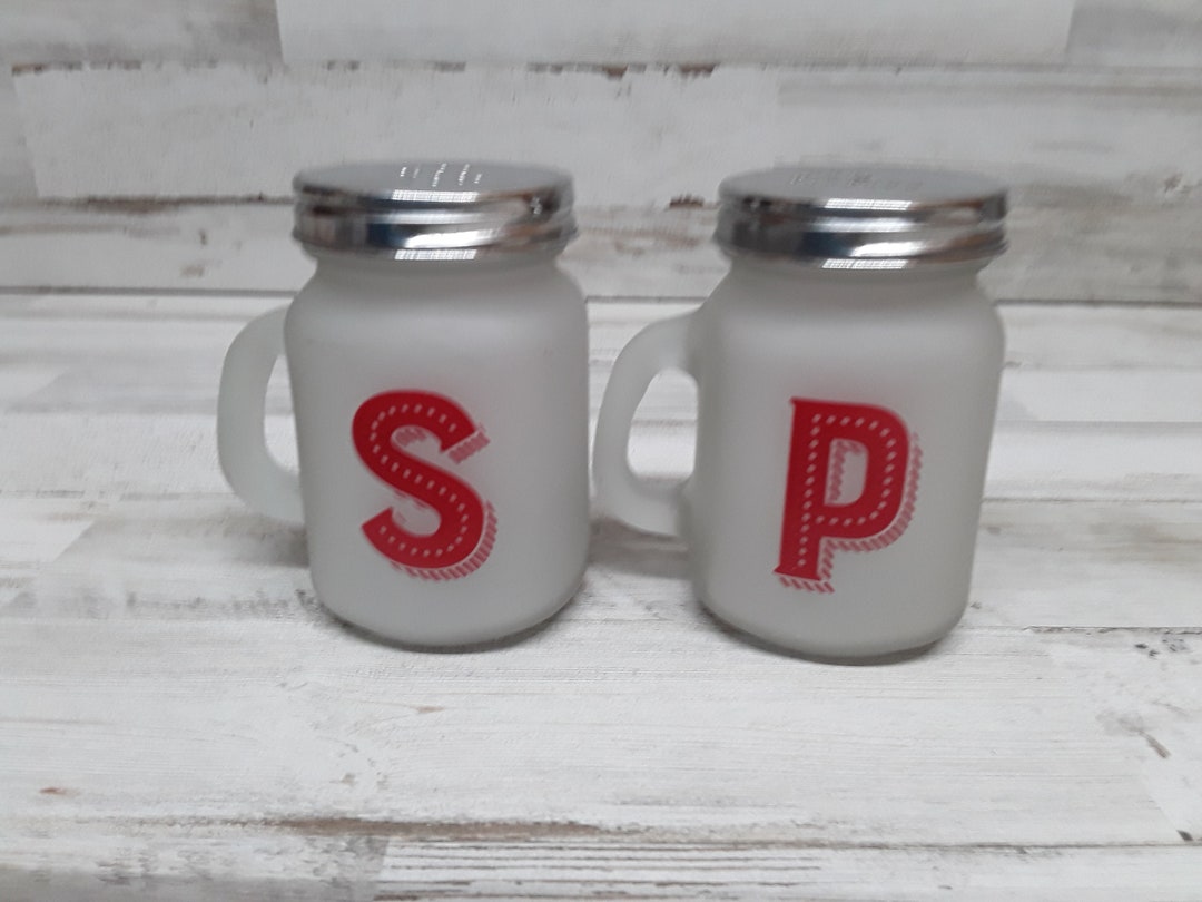 Frosted Small Mason Jar Salt and Pepper Shakers Red Letter Salt Shakers ...