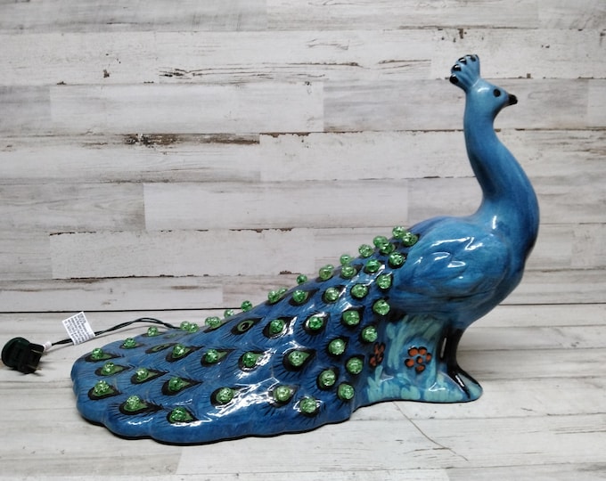 Vintage Holland Ceramic Jeweled Peacock Tv Lamp / MCM Peacock Tv Lamps ...