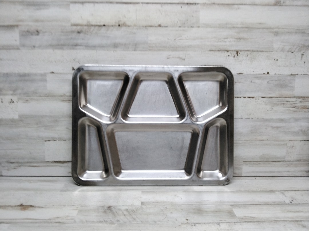 Vintage Military Style Stainless Steel Divided Lunch Tray / Camping ...