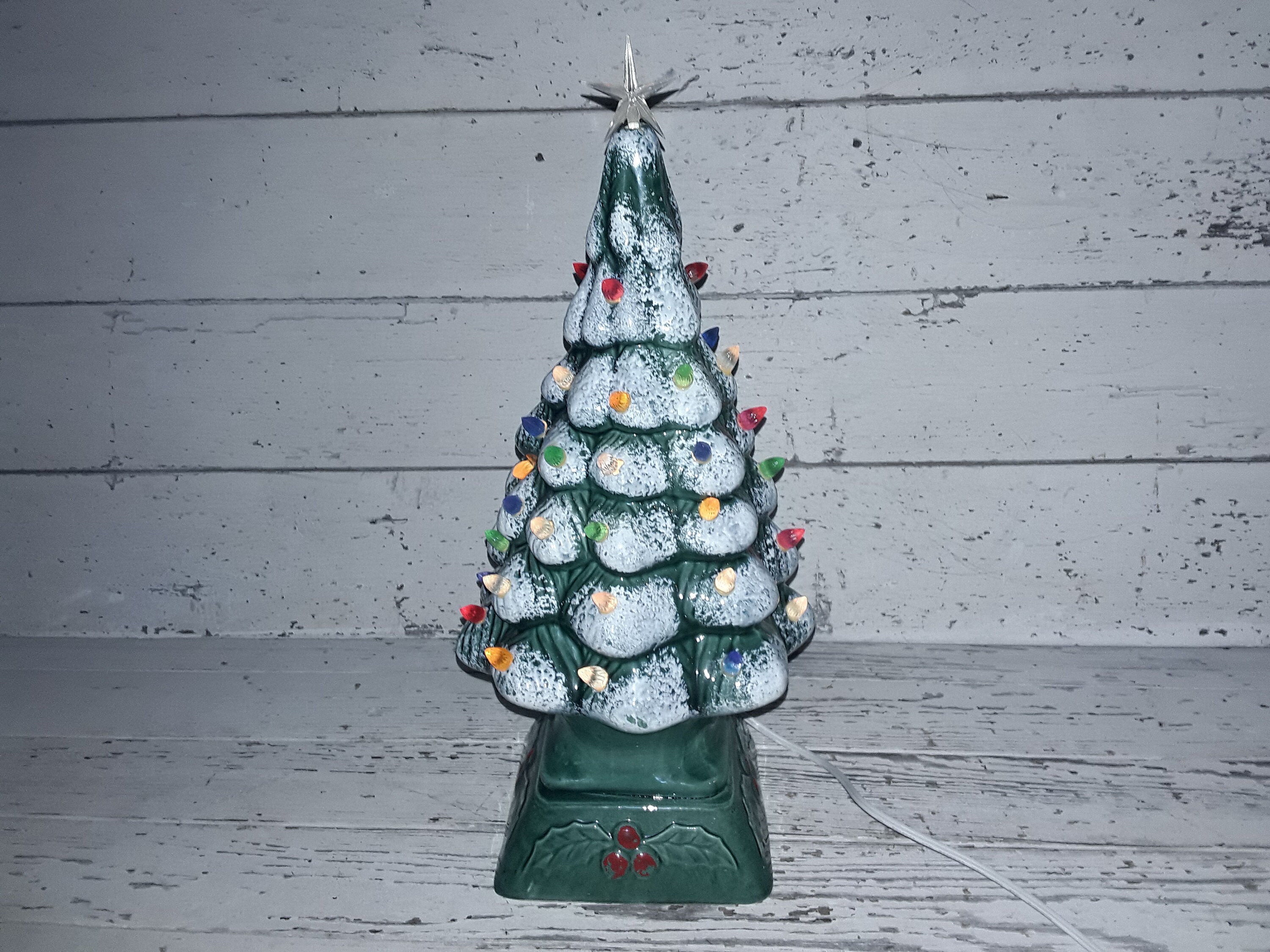 Vintage Electric Ceramic Christmas Tree With Multicolor Bulbs and Red ...