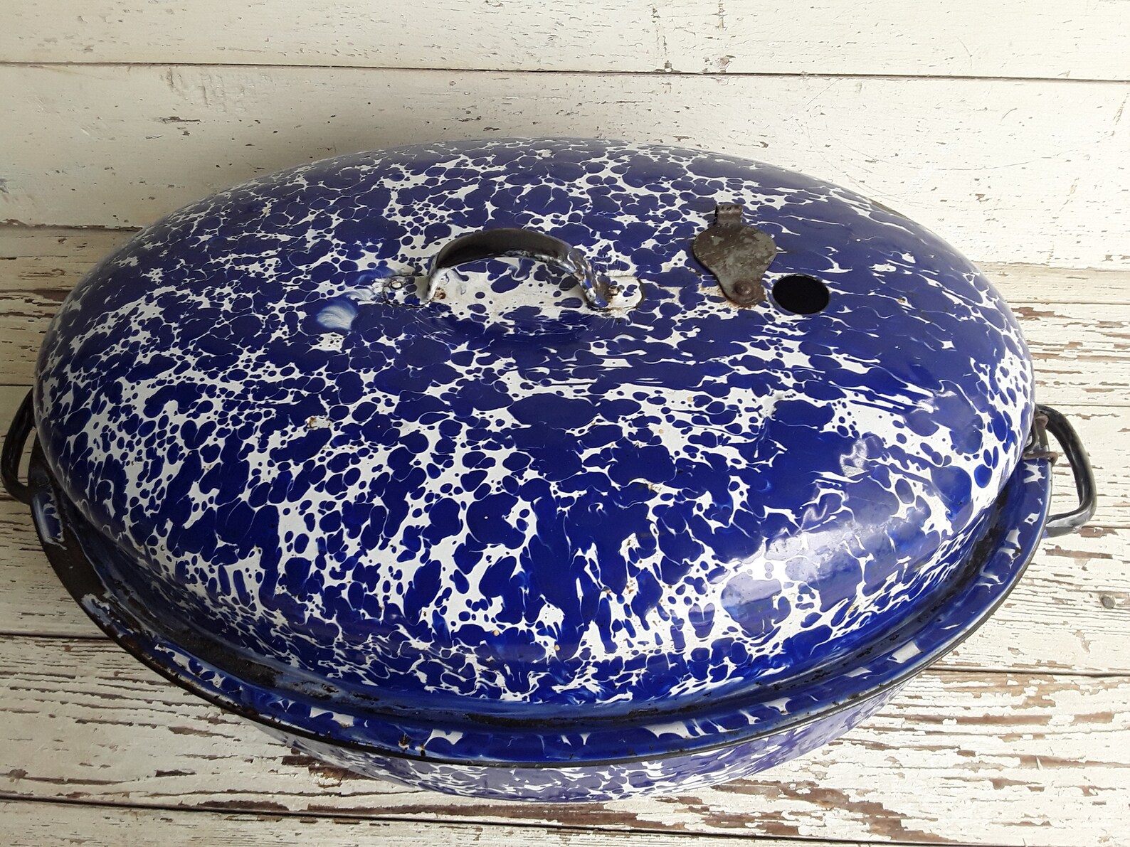 Vintage Blue Splatter Enamelware Roaster With Safety Latches - Etsy