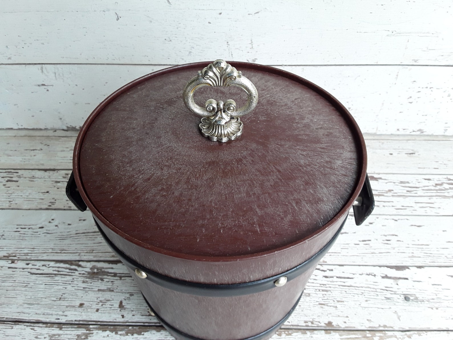 Brown Vintage Ice Bucket With Gold Tone Hardware 70s Barware Retro Ice ...