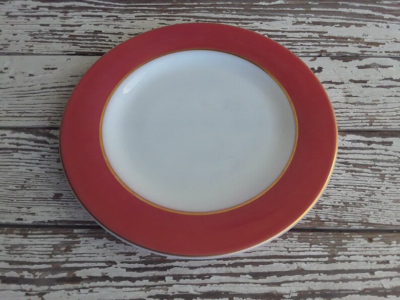 Vintage Pyrex Coral Band /gold Trim Plate Vintage PYREX - Etsy