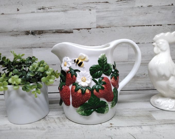 Vintage Ceramic Strawberry Pitcher / 1980s Strawberry Decor ...
